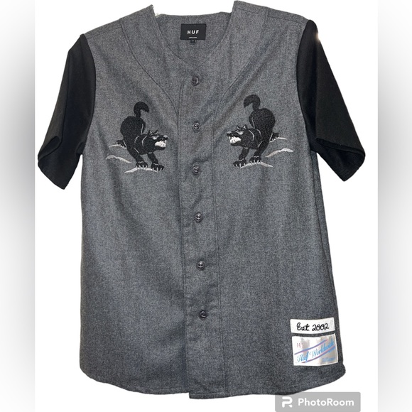 HUF | Shirts | Mens Huf Medium Gray Black Button Up Baseball Jersey ...